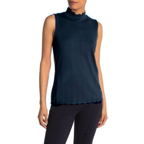 Cyrus | Tops | Devotion By Cyrus New Navy Blue Scallop Trim Mock Neck ...